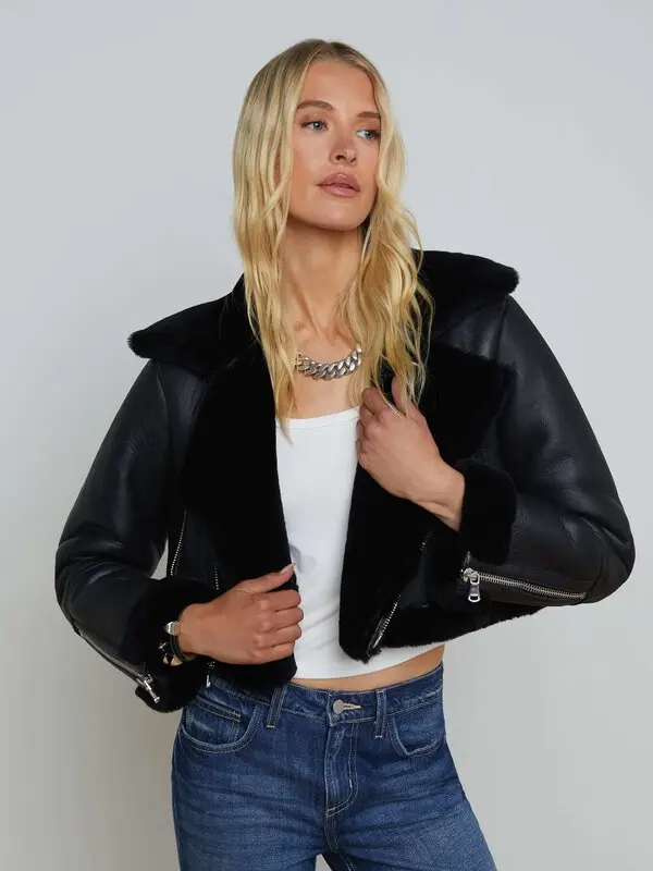 L'Agence Pike Shearling Leather Jacket