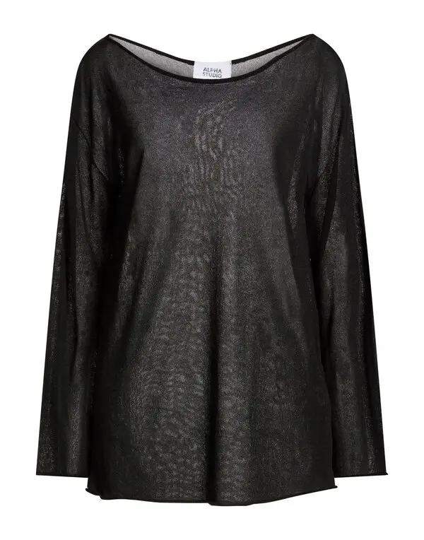 Alpha Studio Metallic Knit Top - Black