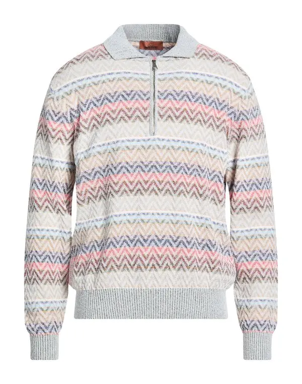 Missoni Quarter Zip Sweater With Signature Print - Light Grey
