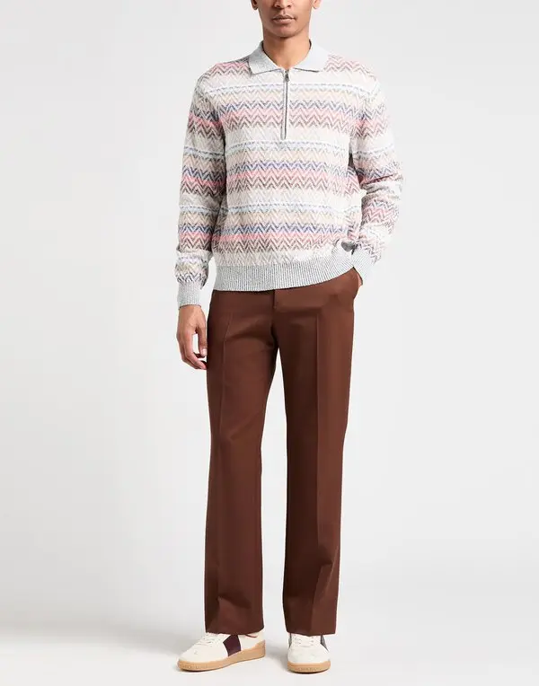 Missoni Quarter Zip Sweater With Signature Print - Light Grey