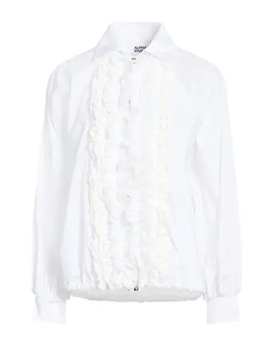 Alpha Studio Ruched Cotton Shirt - White