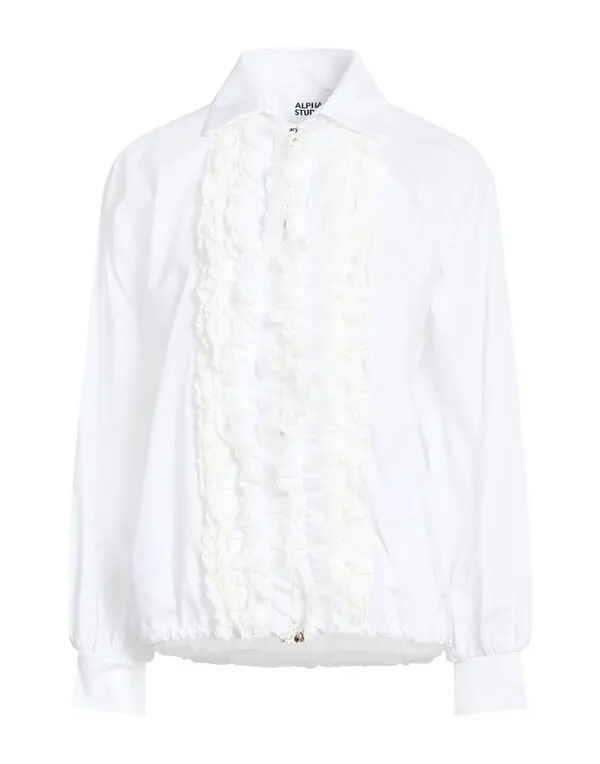 Alpha Studio Ruched Cotton Shirt - White