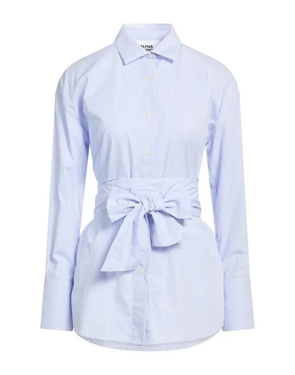 Alpha Studio Striped Cotton Poplin Shirt With Belt