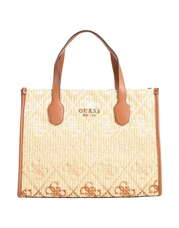 Guess Tote Handbag In Raffia With Embroidered Logo