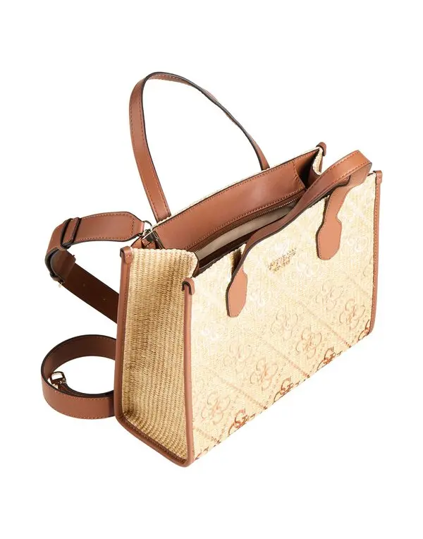 Guess Tote Handbag In Raffia With Embroidered Logo