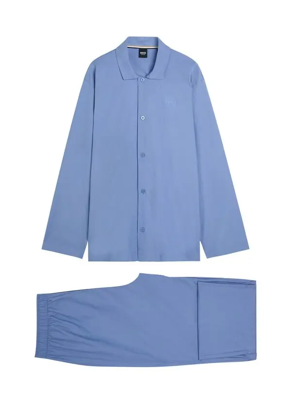 BOSS Chris Logo-embroidered Woven Pyjama Set - Blue
