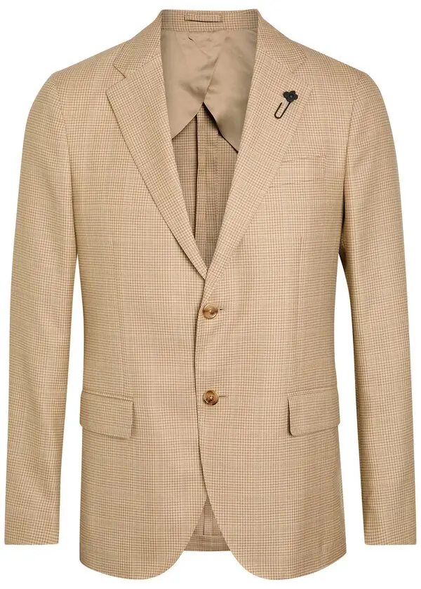 LARDINI Houndstooth Wool And Cotton-blend Blazer - Tan