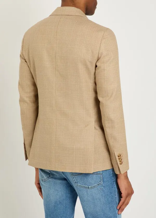 LARDINI Houndstooth Wool And Cotton-blend Blazer - Tan