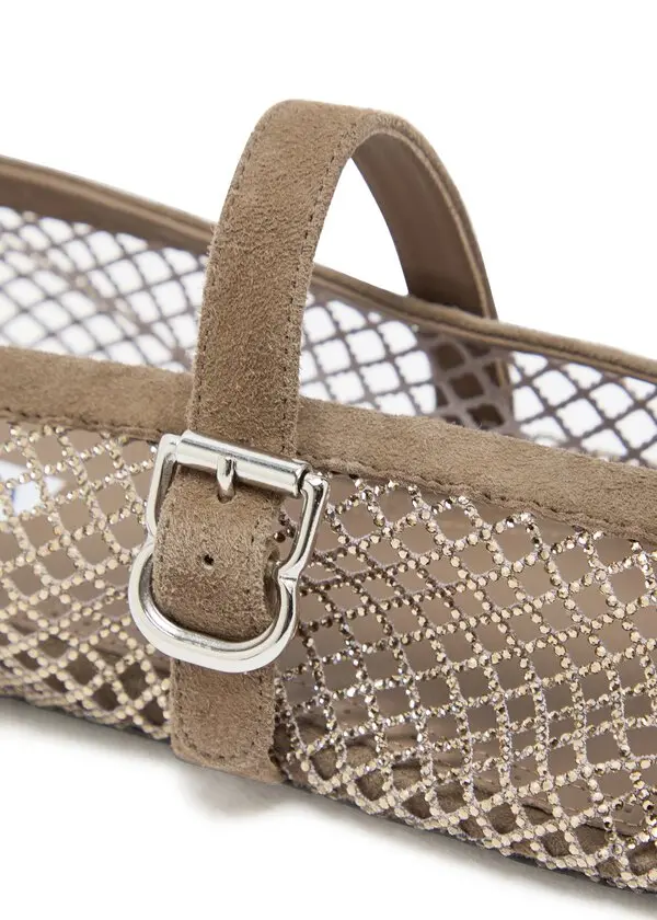 Alaïa Embellished Mesh Ballet Flats - Silver