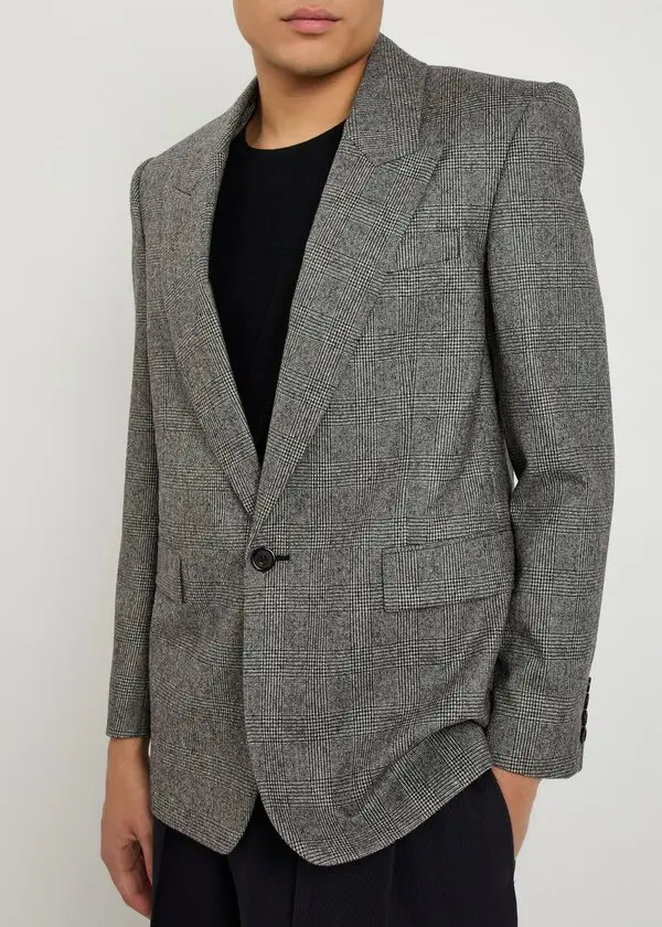 Saint Laurent Checked Wool Blazer - Black
