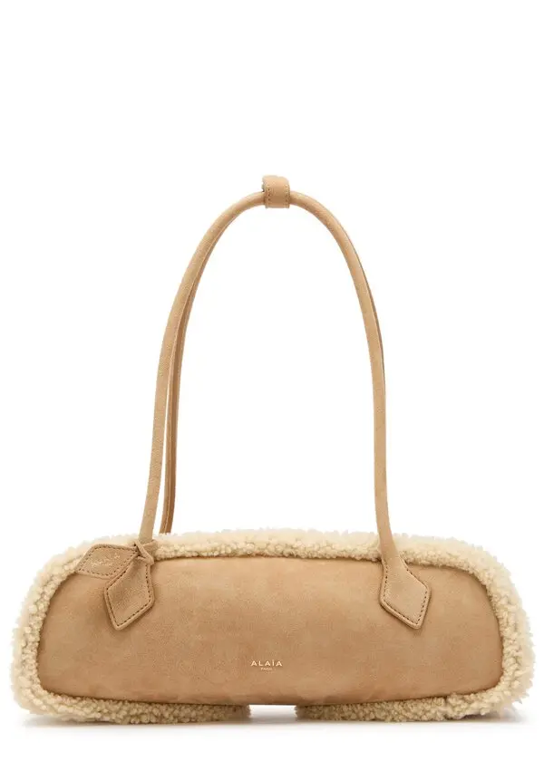 Alaïa Le Teckle Medium Shearling-trimmed Suede Shoulder Bag