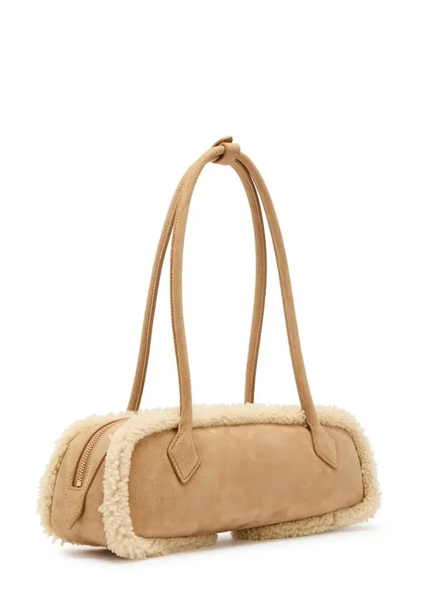 Alaïa Le Teckle Medium Shearling-trimmed Suede Shoulder Bag