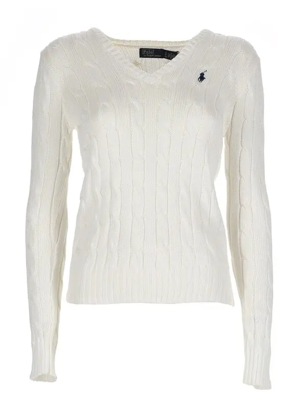 Polo Ralph Lauren Cable Knit V-neck Pullover - White
