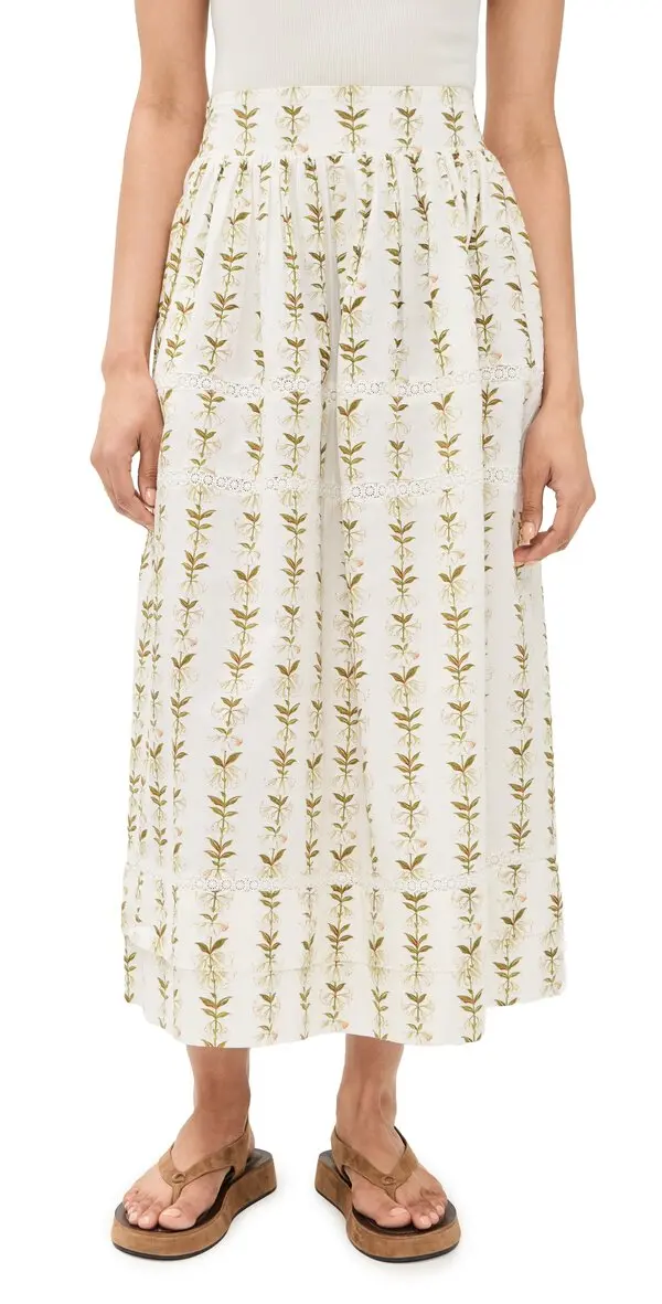 LA MAREGOLD Amelia Maxi Skirt - Lily Of The Valley Print Green