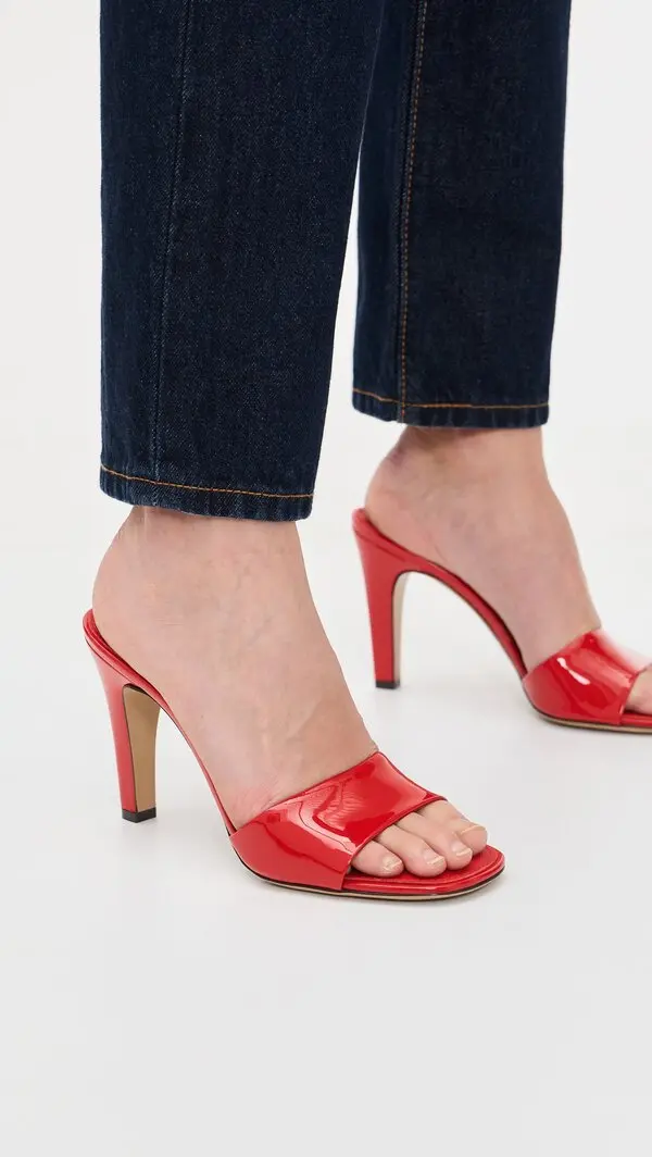 FERRAGAMO Tatiana 95 Stiletto Heel Mules - Flame/biscotto/red