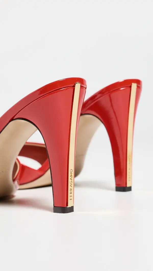 FERRAGAMO Tatiana 95 Stiletto Heel Mules - Flame/biscotto/red