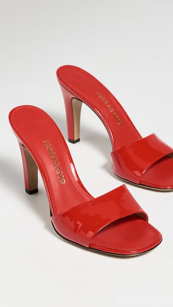 FERRAGAMO Tatiana 95 Stiletto Heel Mules - Flame/biscotto/red