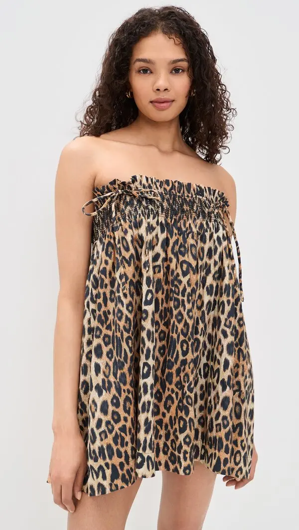 DAMSON MADDER Lilo Mini Dress Leopard Print - Brown