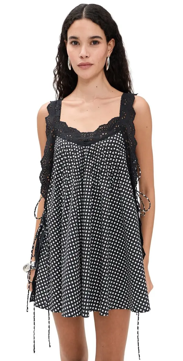 Caroline Constas Lucilla Eyelet-trimmed Mini Dress - Black White Gingham