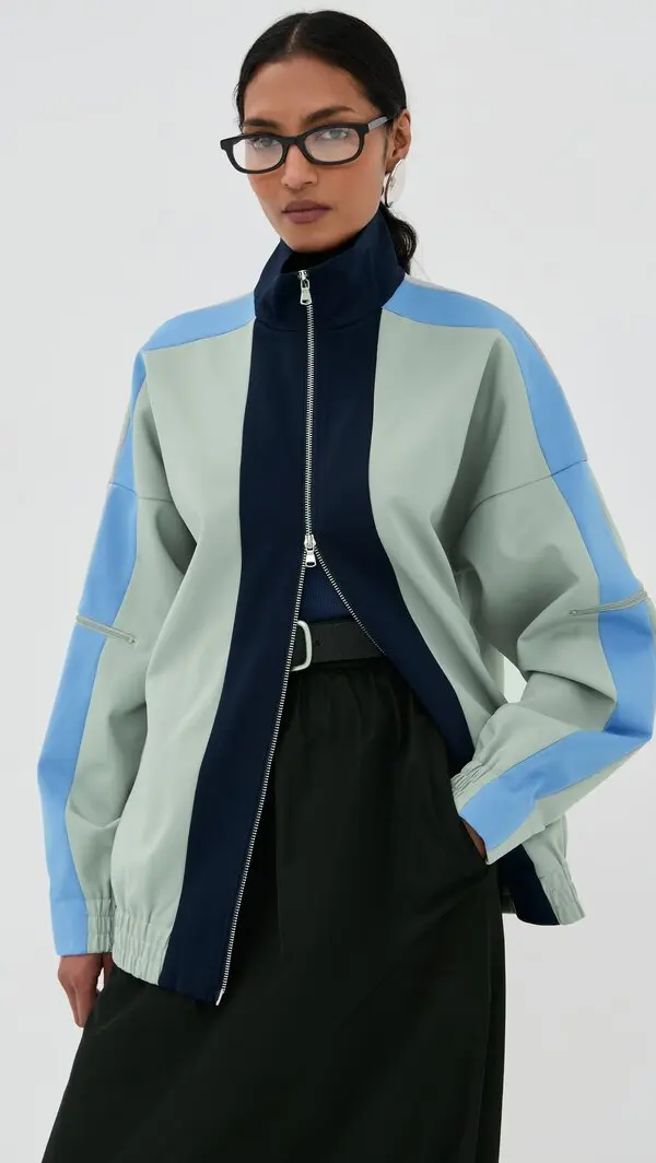 Tibi Compact Tech Knit Bomber Jacket With Cutouts