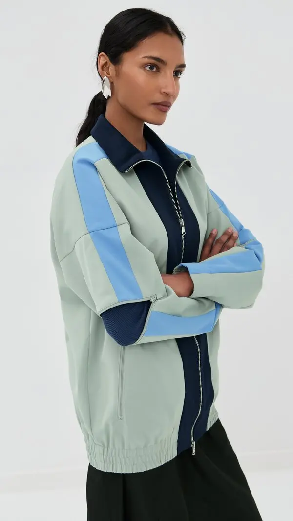 Tibi Compact Tech Knit Bomber Jacket With Cutouts