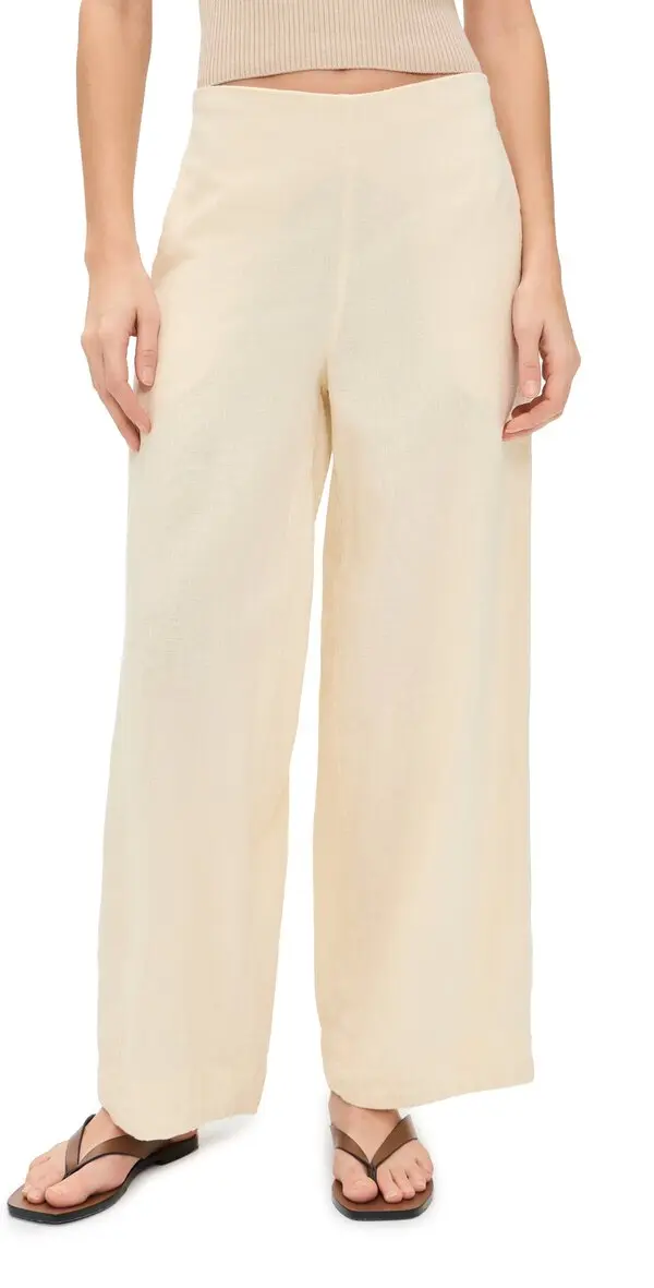 Free People Demi Cotton-linen Wide Leg Pants - Tea Cookie