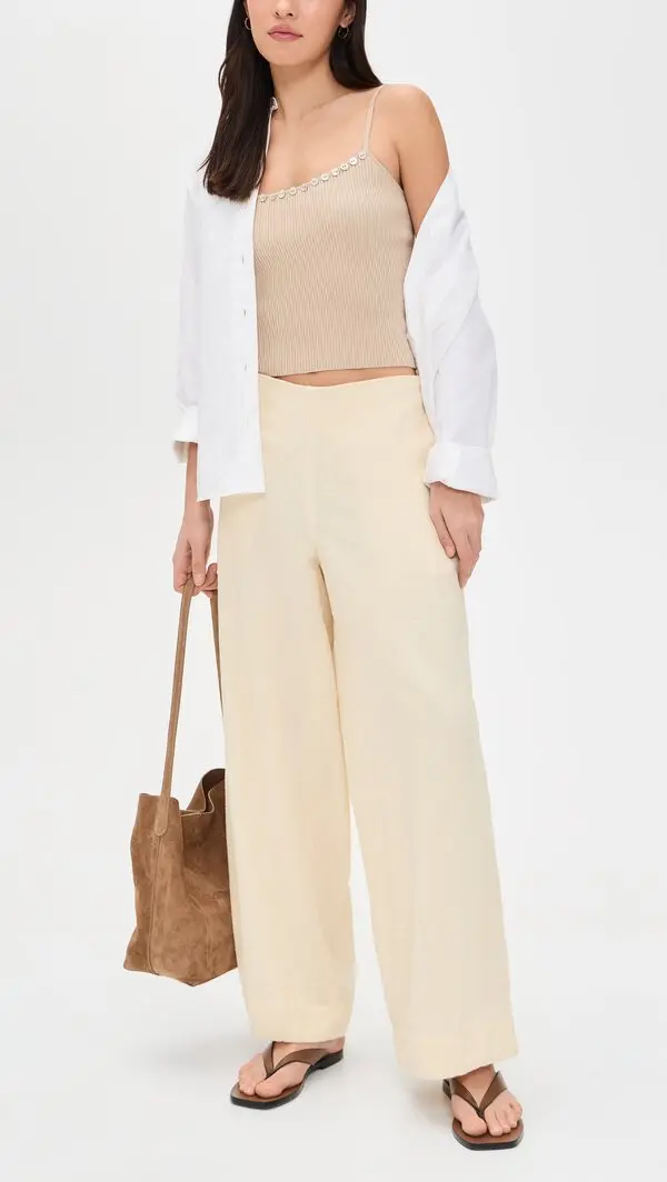 Free People Demi Cotton-linen Wide Leg Pants - Tea Cookie