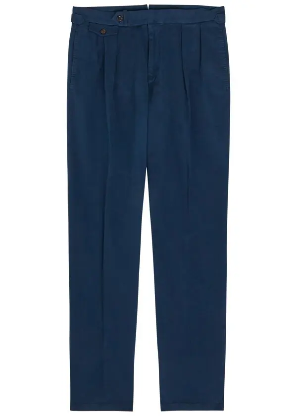 Polo Ralph Lauren Pleated Tapered-leg Stretch-cotton Trousers - Navy