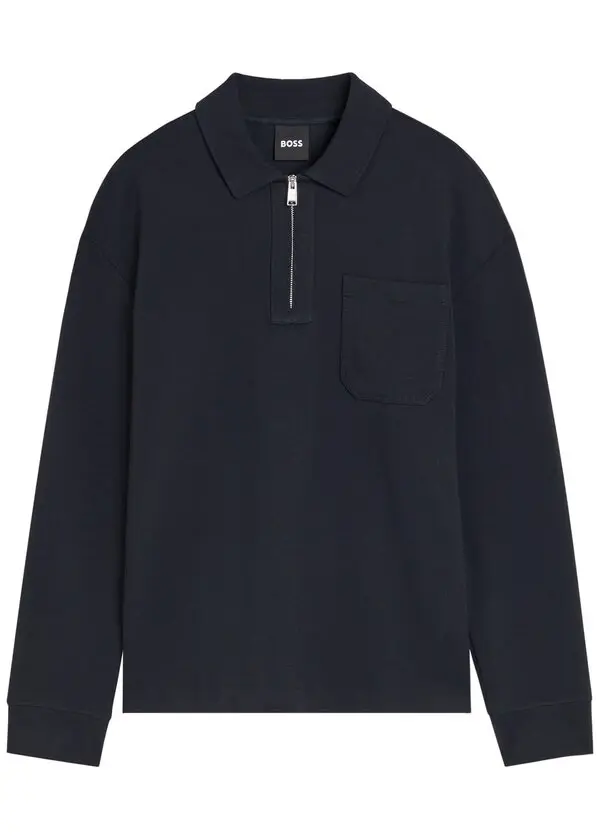 BOSS Cotton-blend Half-zip Sweatshirt - Navy