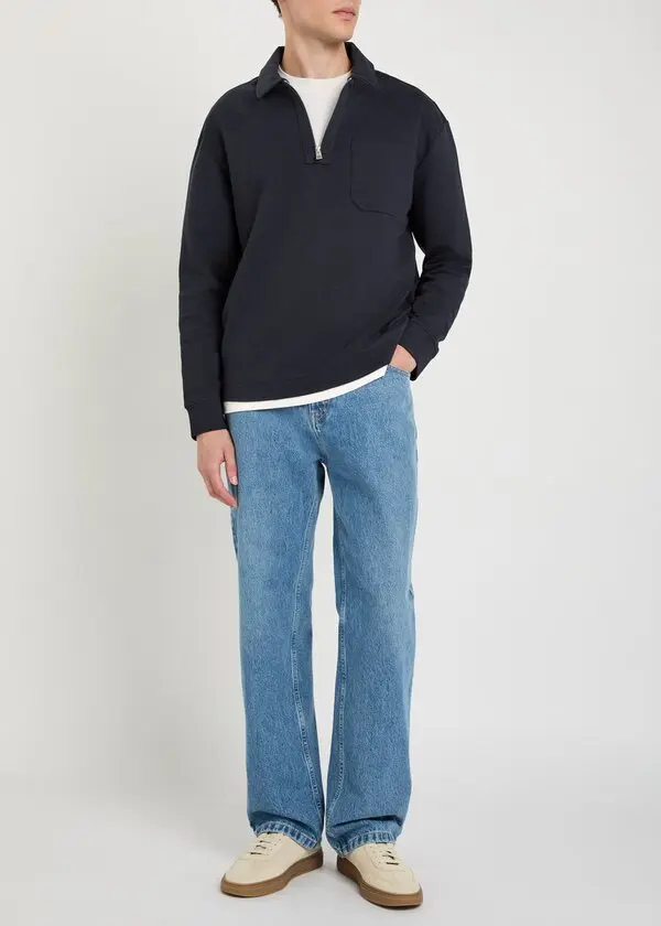 BOSS Cotton-blend Half-zip Sweatshirt - Navy