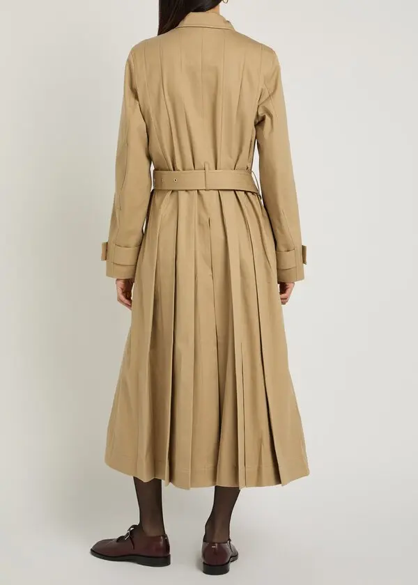 DAMSON MADDER Sofia Pleated Cotton Trench Coat - Light Brown