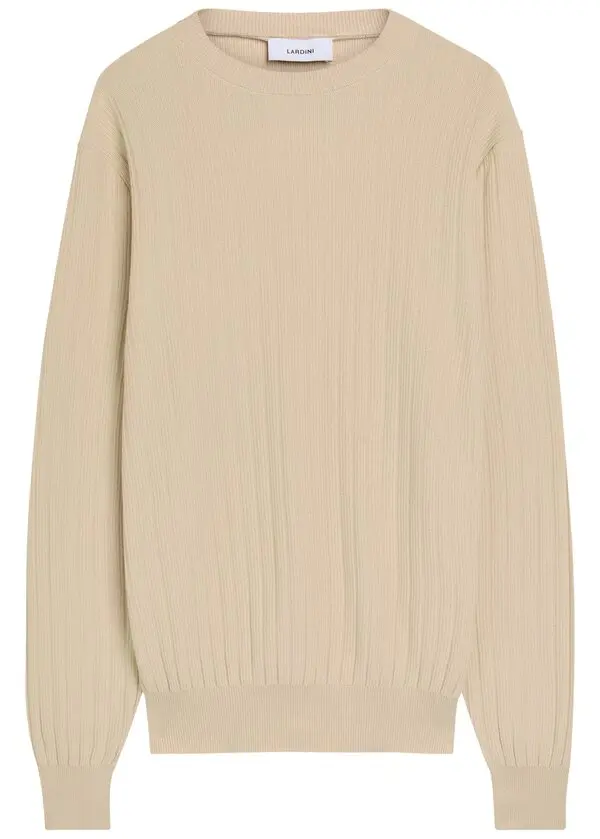 LARDINI Ribbed Fine-knit Cotton Jumper - Ecru