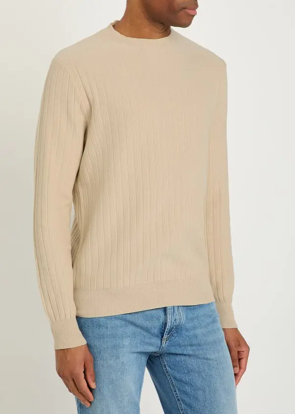 LARDINI Ribbed Fine-knit Cotton Jumper - Ecru