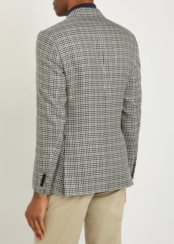 LARDINI Houndstooth Cotton And Flax-blend Blazer