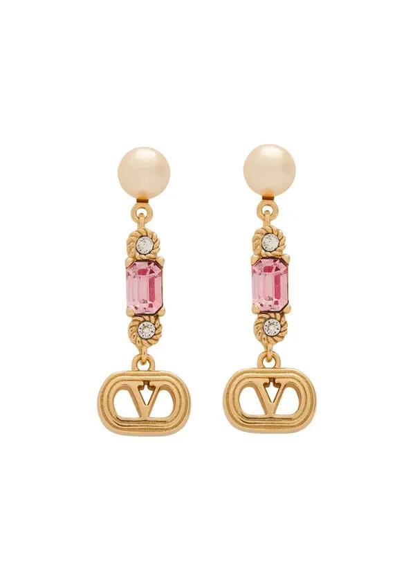 Valentino Garavani Vlogo Swarovski Embellished Drop Earrings - Gold