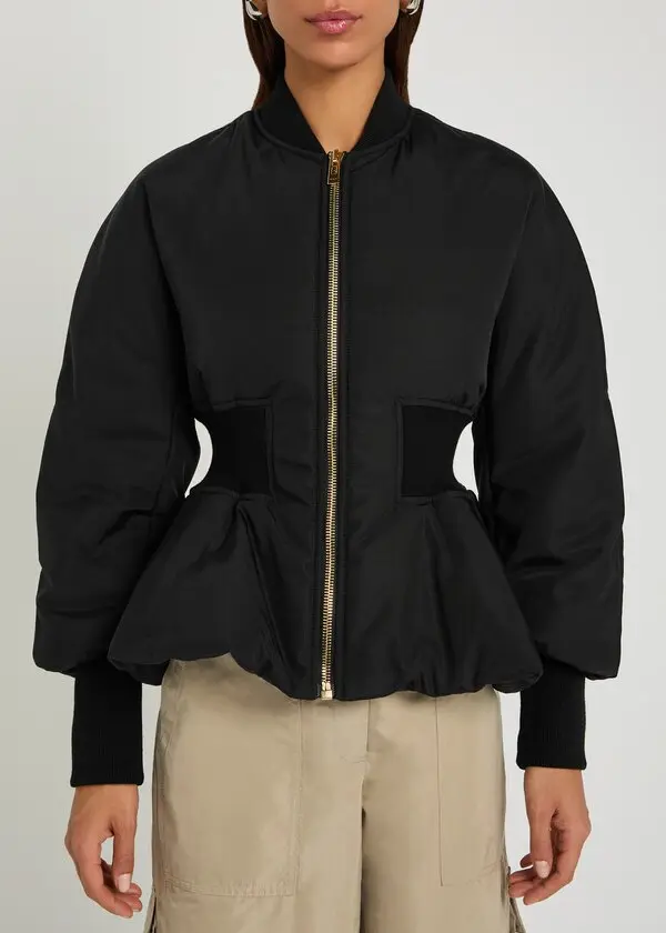 Alaïa Padded Peplum-hem Bomber Jacket - Black