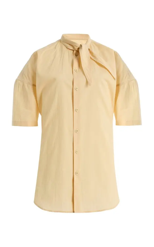 LEMAIRE Tie-neck Cotton Muslin Shirt - Yellow
