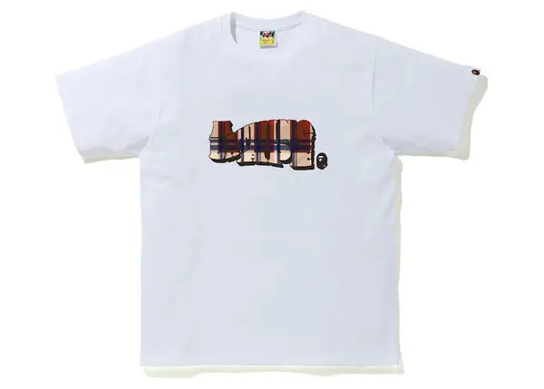 A BATHING APE Check Logo Tee Shirt - White/red