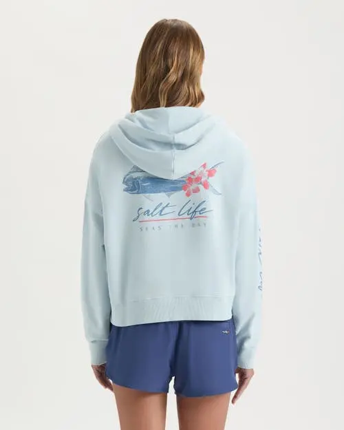 SALT LIFE Mahi Bloom Cropped Hoodie - Mist