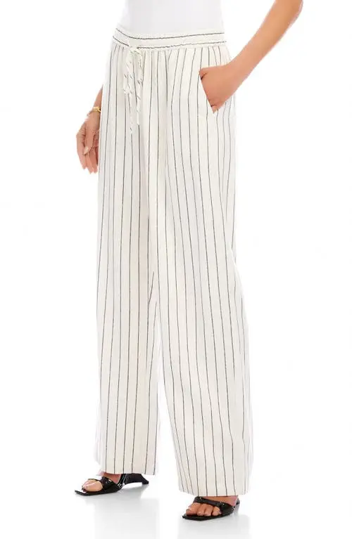 Karen Kane Stripe Linen Blend Wide Leg Pants - Cream
