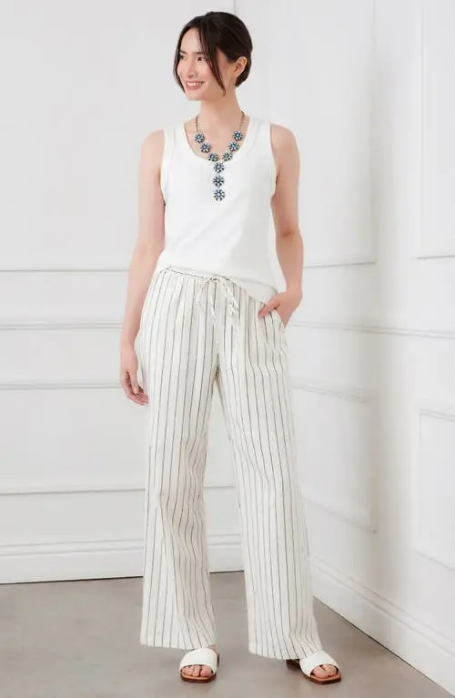 Karen Kane Stripe Linen Blend Wide Leg Pants - Cream