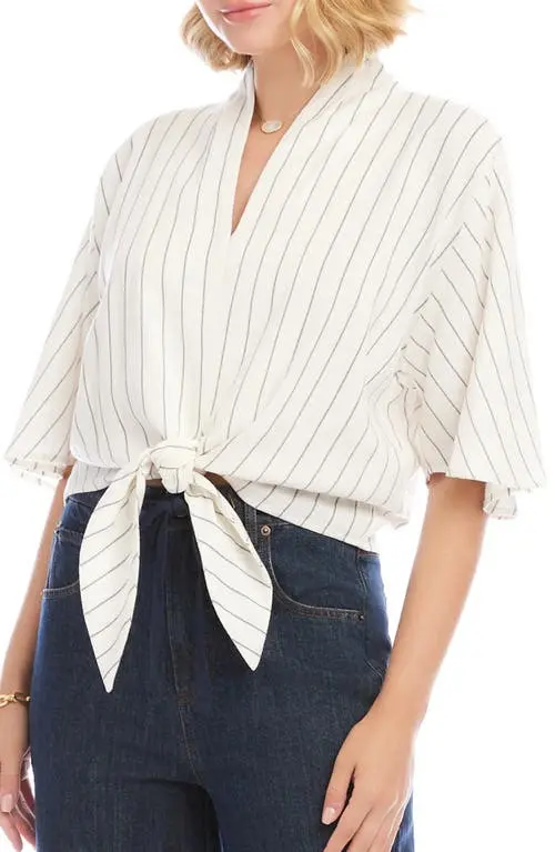 Karen Kane Flare Sleeve Tie-front Top - Cream