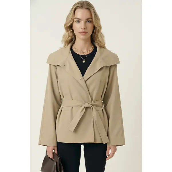 MODENAIRE Belted Wrap Jacket With Wide Lapels