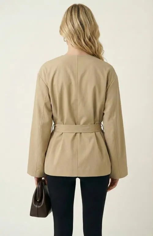 MODENAIRE Belted Wrap Jacket With Wide Lapels