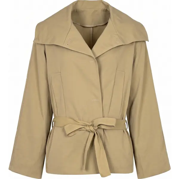 MODENAIRE Belted Wrap Jacket With Wide Lapels - Tan