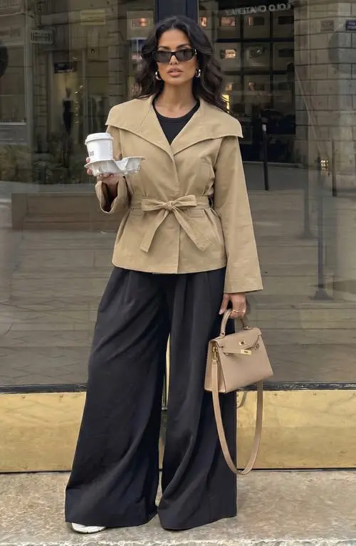 MODENAIRE Belted Wrap Jacket With Wide Lapels