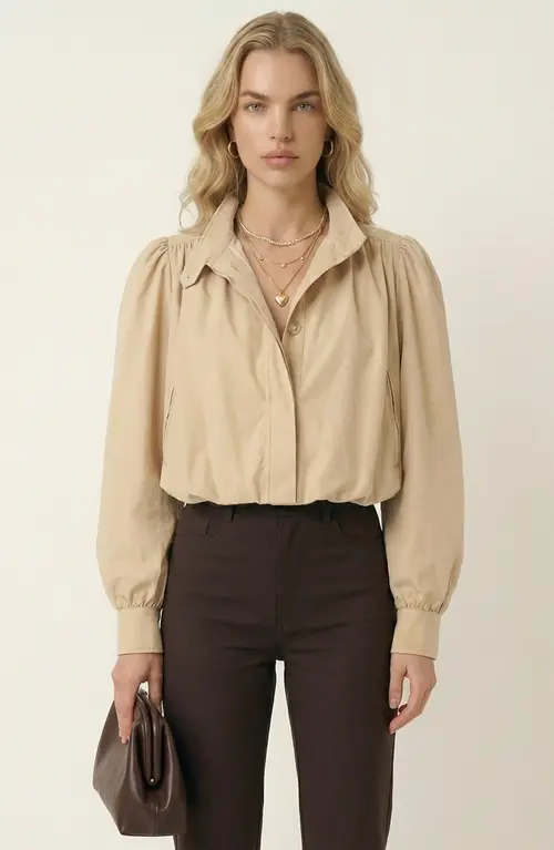 MODENAIRE Soft Cropped Point Collar Jacket - Tan