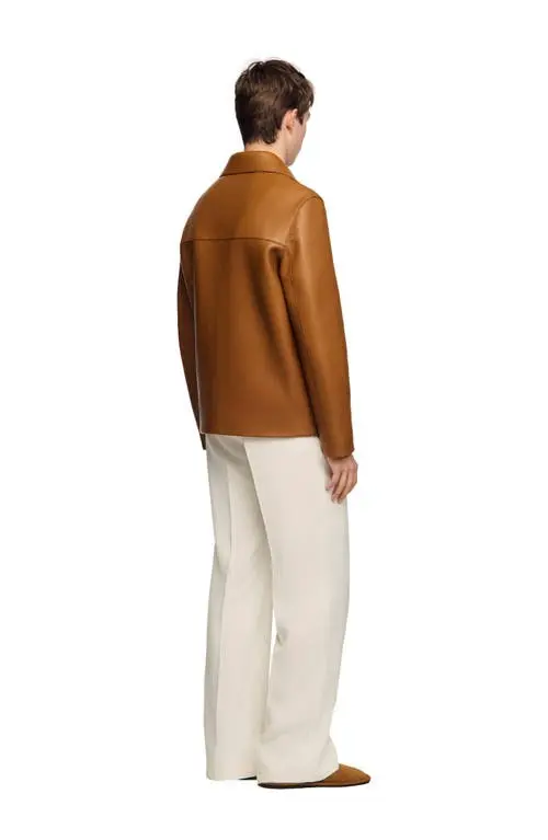 Sandro Buttoned Lambskin Leather Jacket - Camel