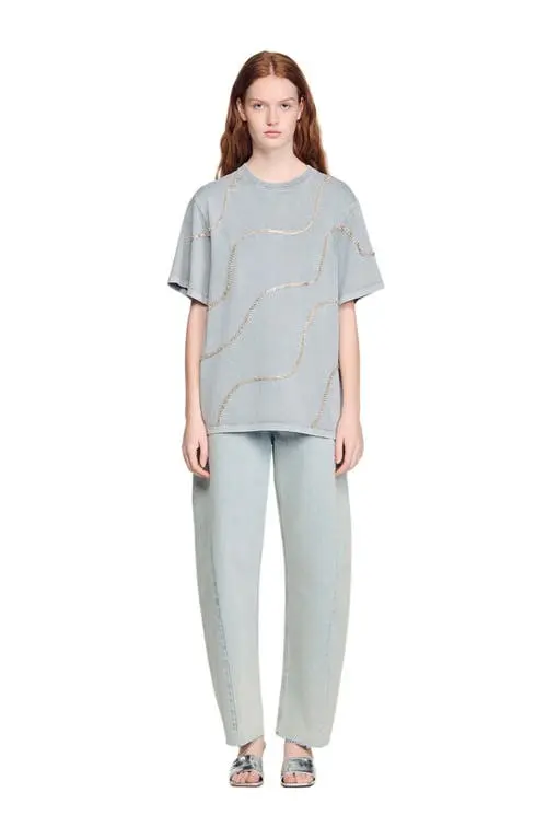 Sandro Rhinestone Embellished T-shirt - Grey