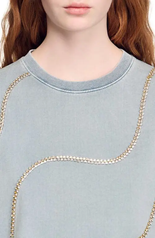 Sandro Rhinestone Embellished T-shirt - Grey